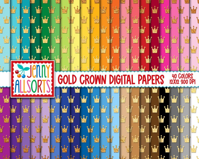 Gold Crown Digital Paper Pack 40 Color Bundle Printable - Etsy