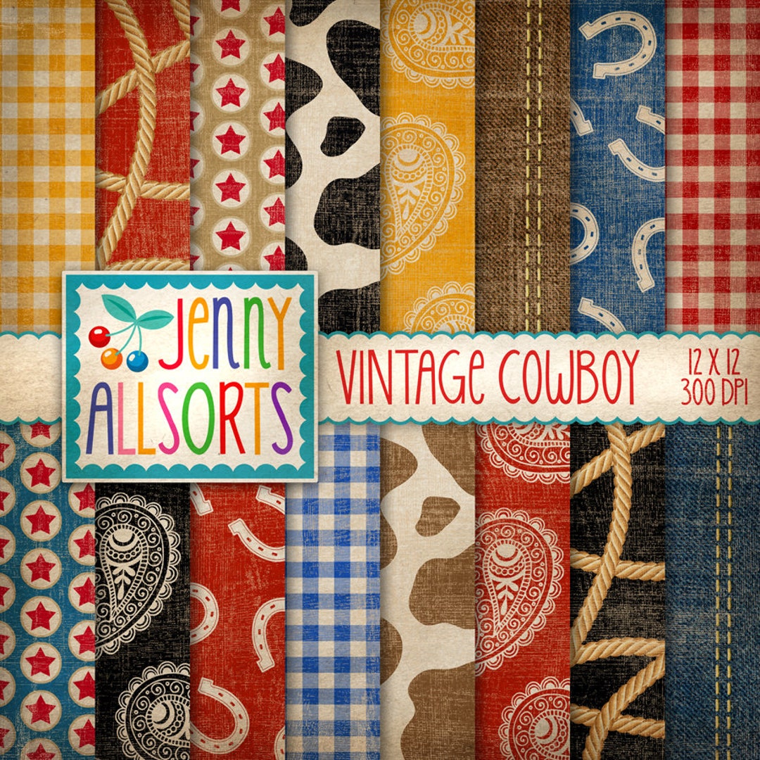 Vintage Cowboy Digital Design Papers - Wild Western Digital Backgrounds ...