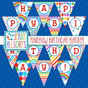 Rainbow Birthday Party Banner - Digital Rainbow Birthday Bunting ...