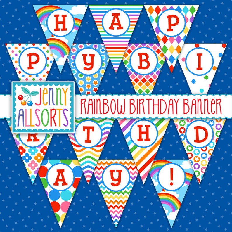 Rainbow Birthday Party Banner Digital Rainbow Birthday - Etsy