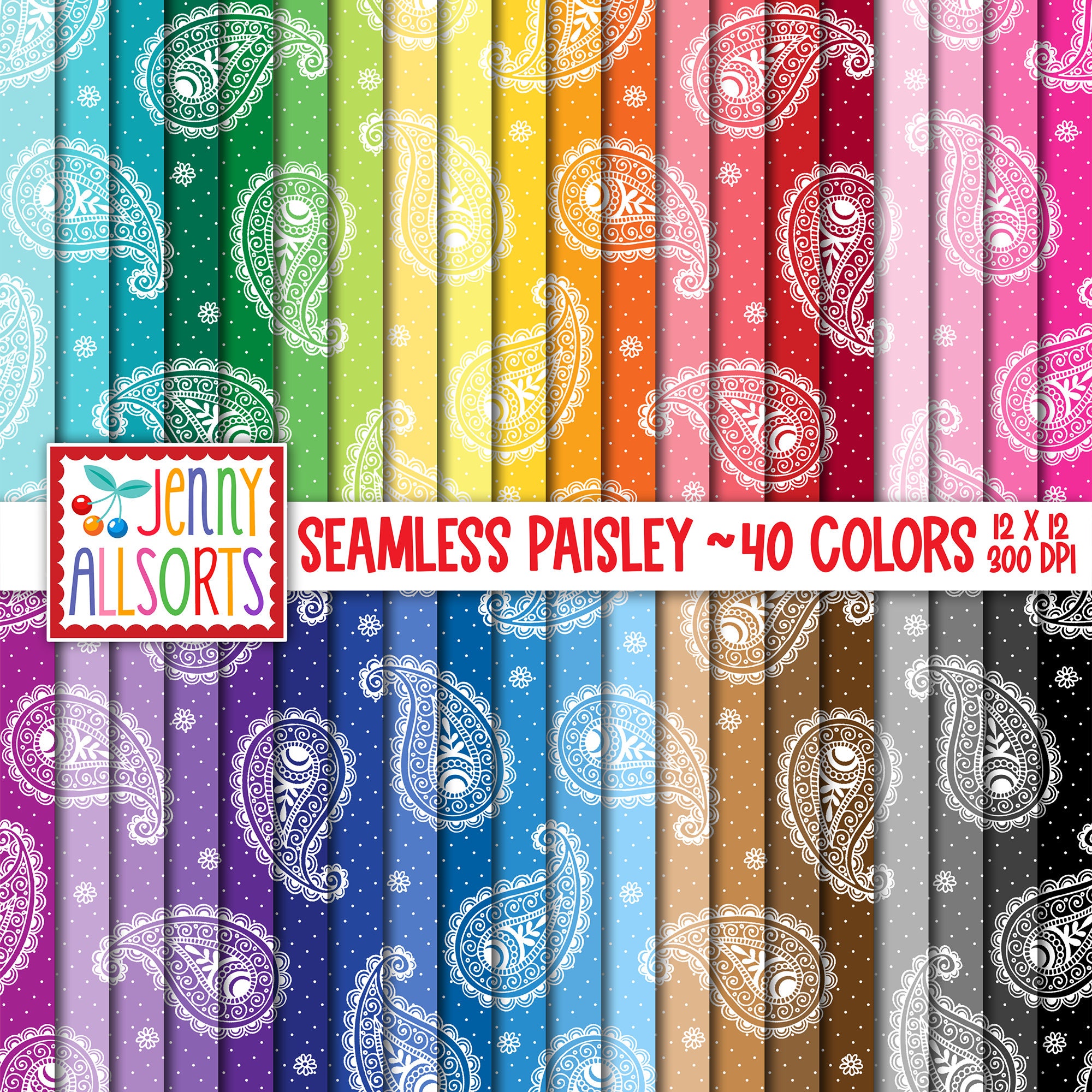 Paisley Digital Paper Pack - 40 Color Bundle, Instant Download ...