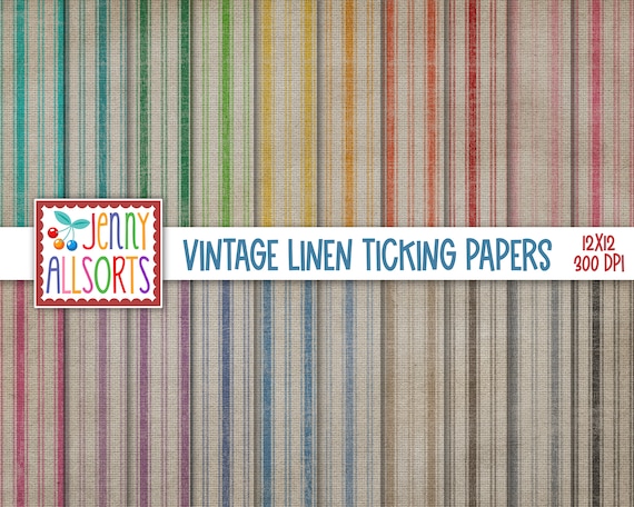 Vintage Linen Ticking Digital Paper Set Shabby Chic - Etsy