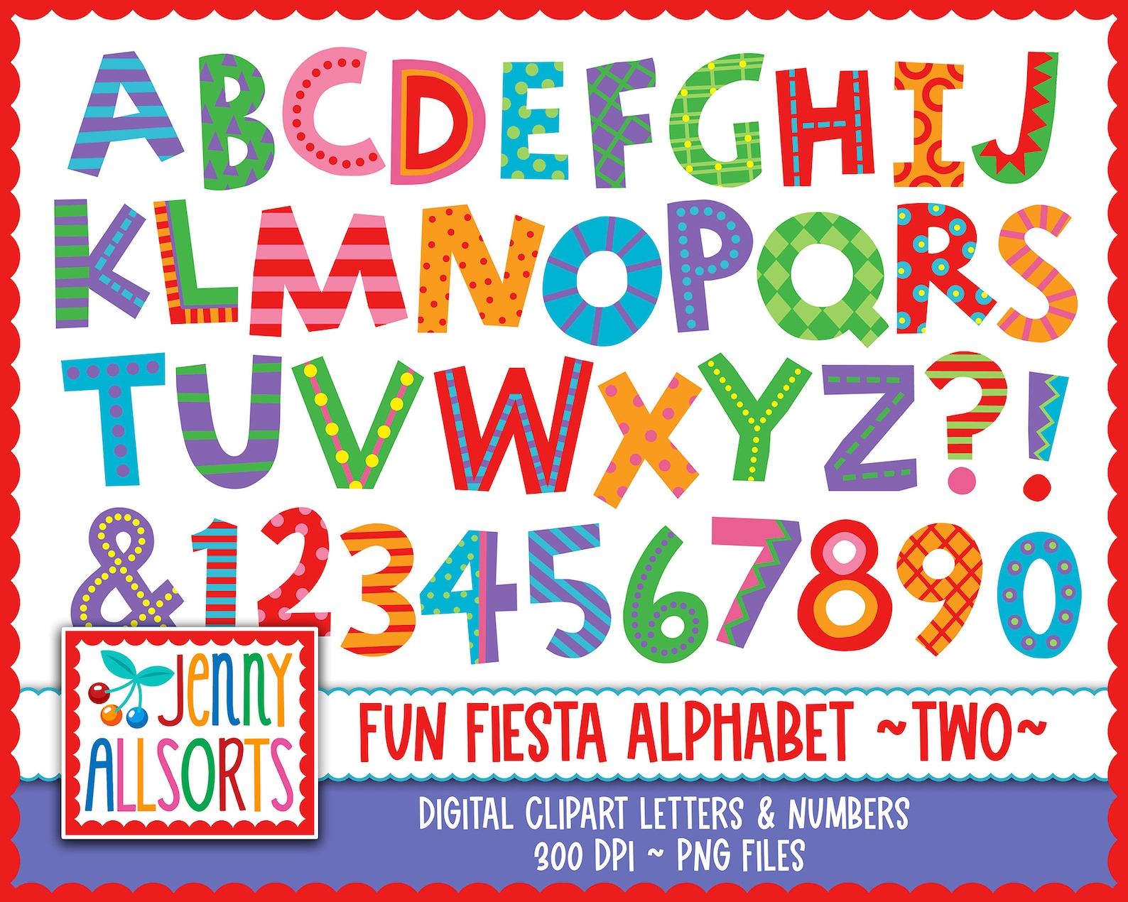 Fun Fiesta Alphabet 2 Clipart - Digital Hand Drawn Letters, Scrapbook ...