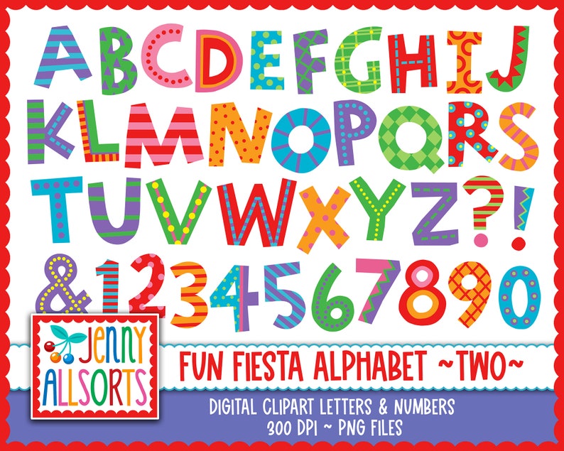 Fun Fiesta Alphabet 2 Clipart Digital Hand Drawn Letters - Etsy