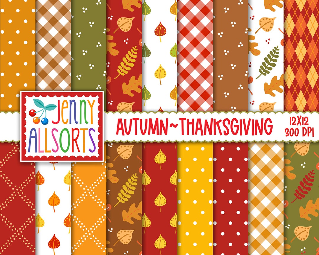Thanksgiving & Autumn Digital Scrapbook Paper, Printable Fall Holiday ...