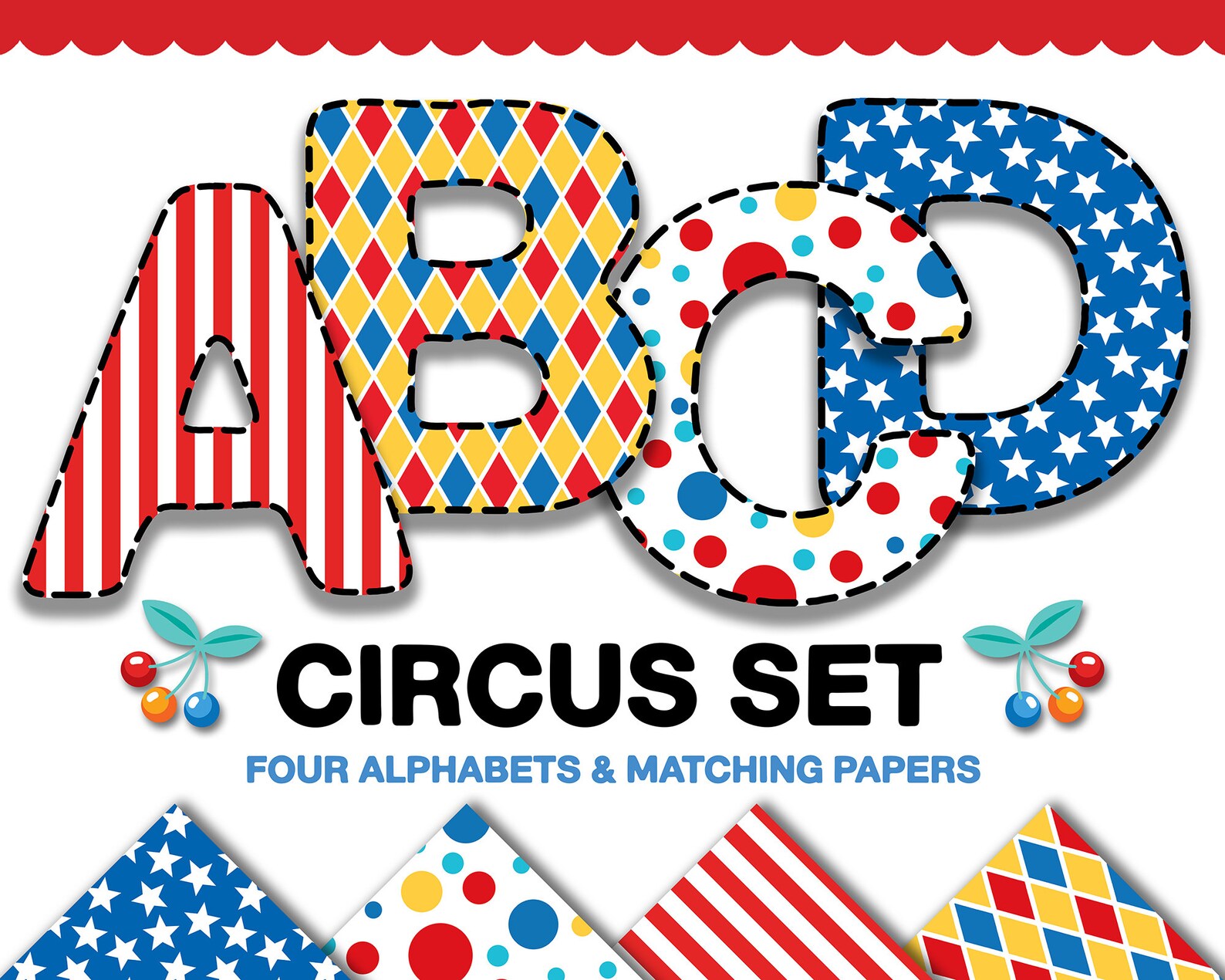 Circus Set Four Digital Alphabets Matching Papers for | Etsy