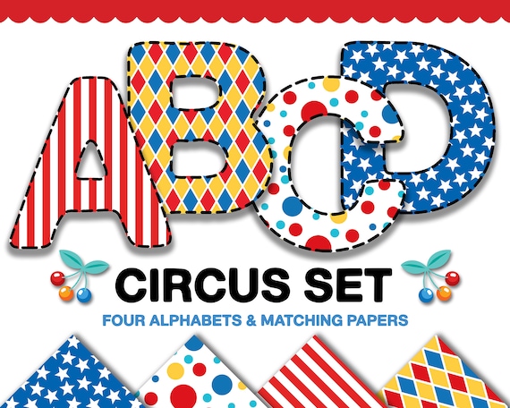 Circus Set Four Digital Alphabets Matching Papers for | Etsy
