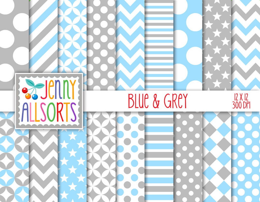 Baby Blue and Grey Digital Paper, Baby Blue Digital Paper, Simple ...