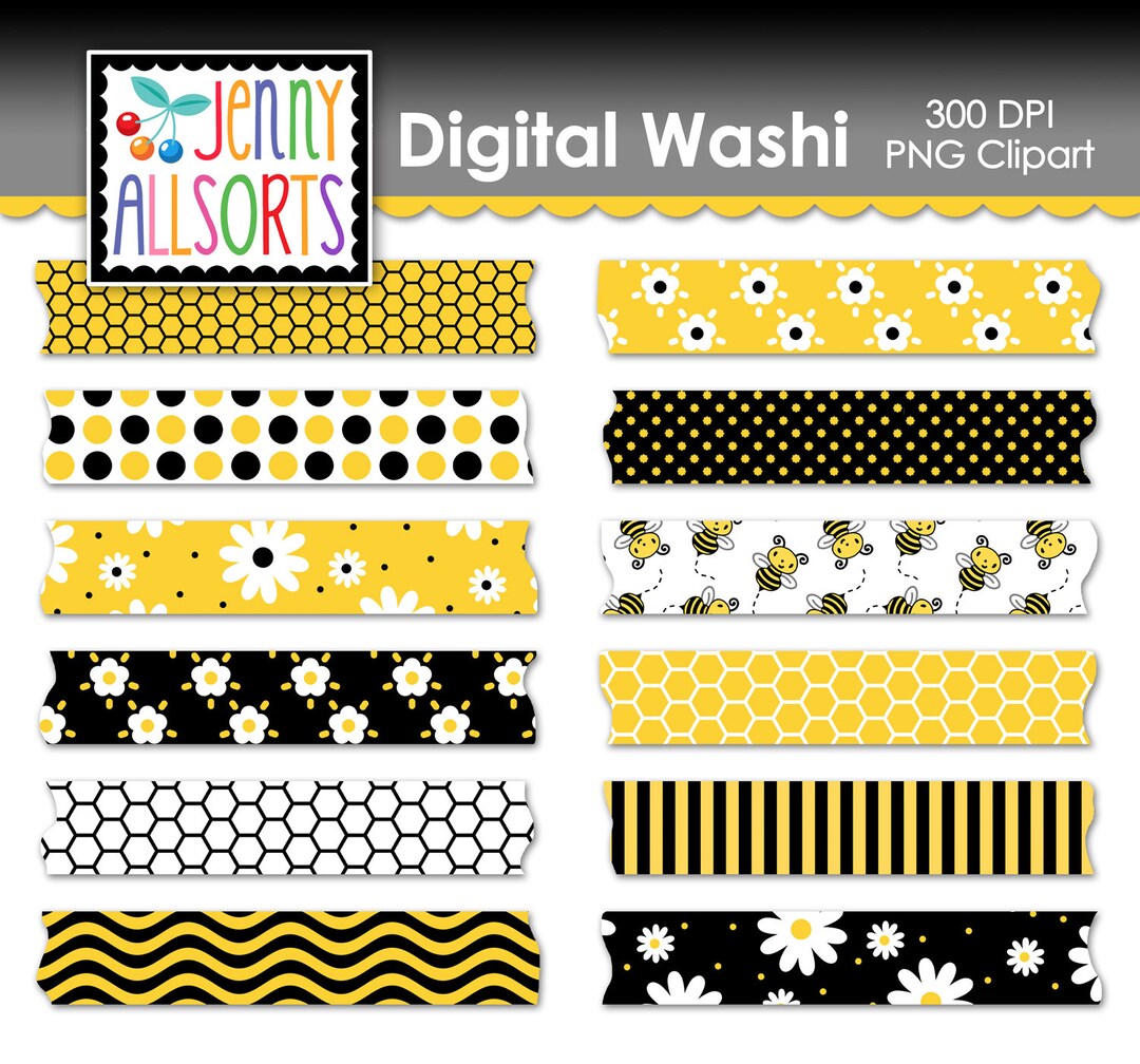 Honey Bee Washi Tape Digital Clip Art Graphic Download, Clipart Digital ...