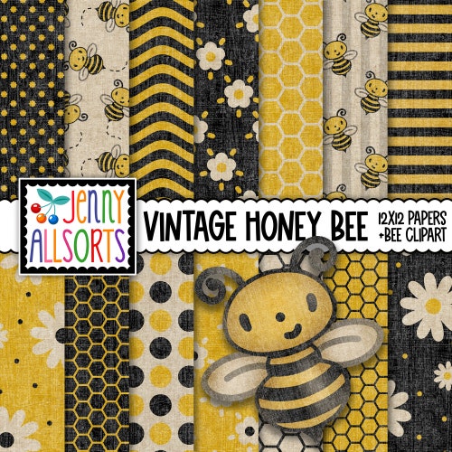 Bumble Bee Digital Paper Honey Scrapbook Papers Hive - Etsy