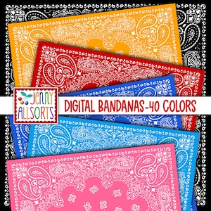Paisley Bandana Digital Design Paper Bundle - 40 Bright Rainbow Colors ...