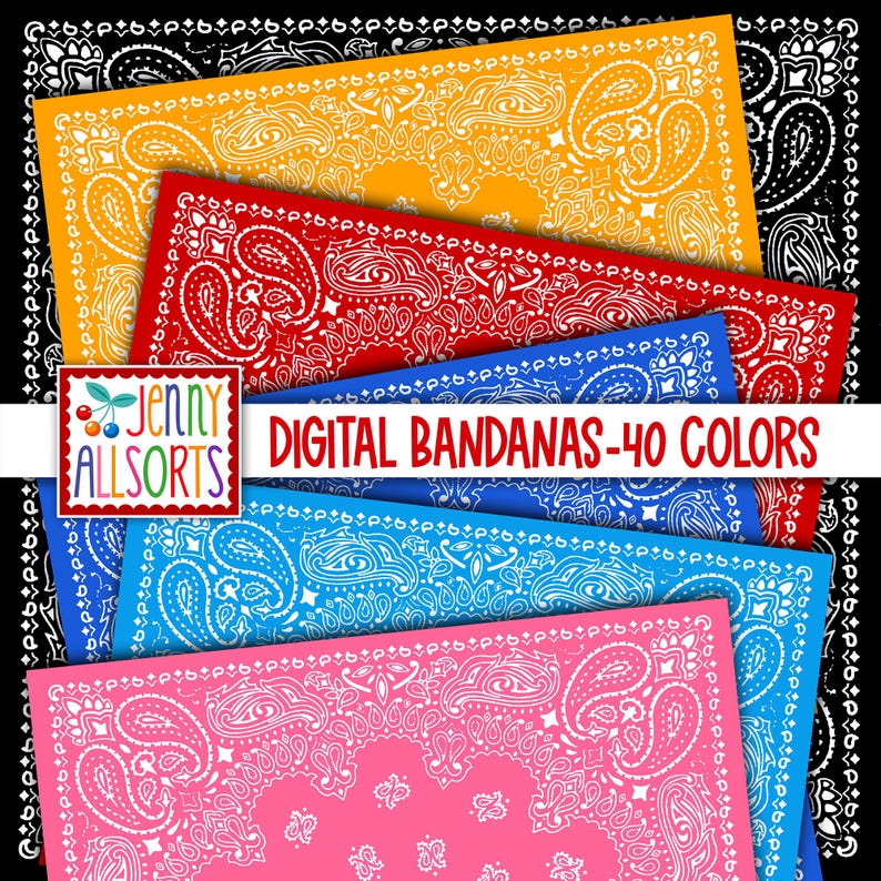 Paisley Bandana Digital Design Paper Bundle - 40 Bright Rainbow Colors ...