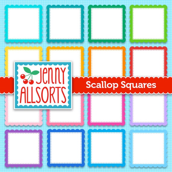 Digital Scallop Edge Square Frames in Bright Rainbow colors | Etsy