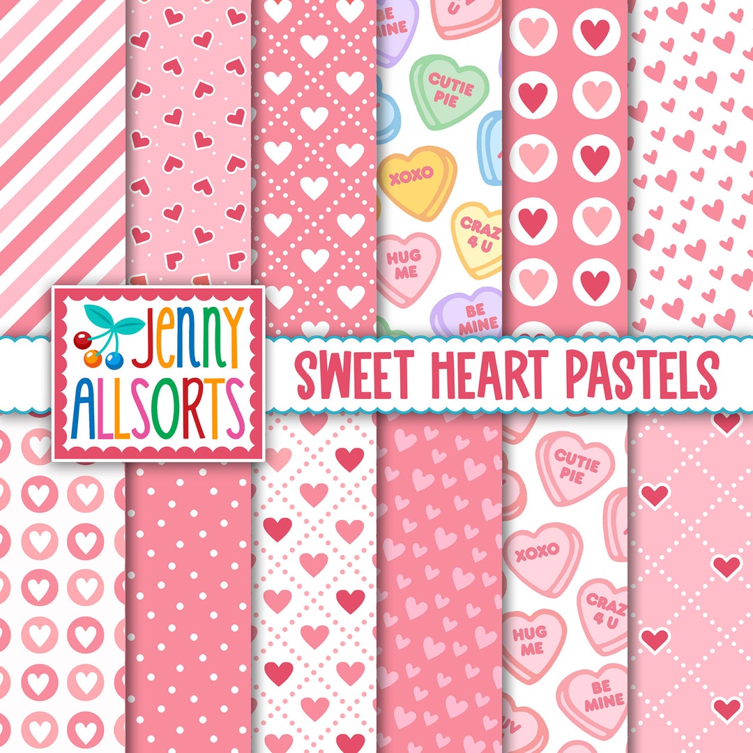Sweet Heart Pastel Valentines Day Digital Papers in Sweet Pinks ...