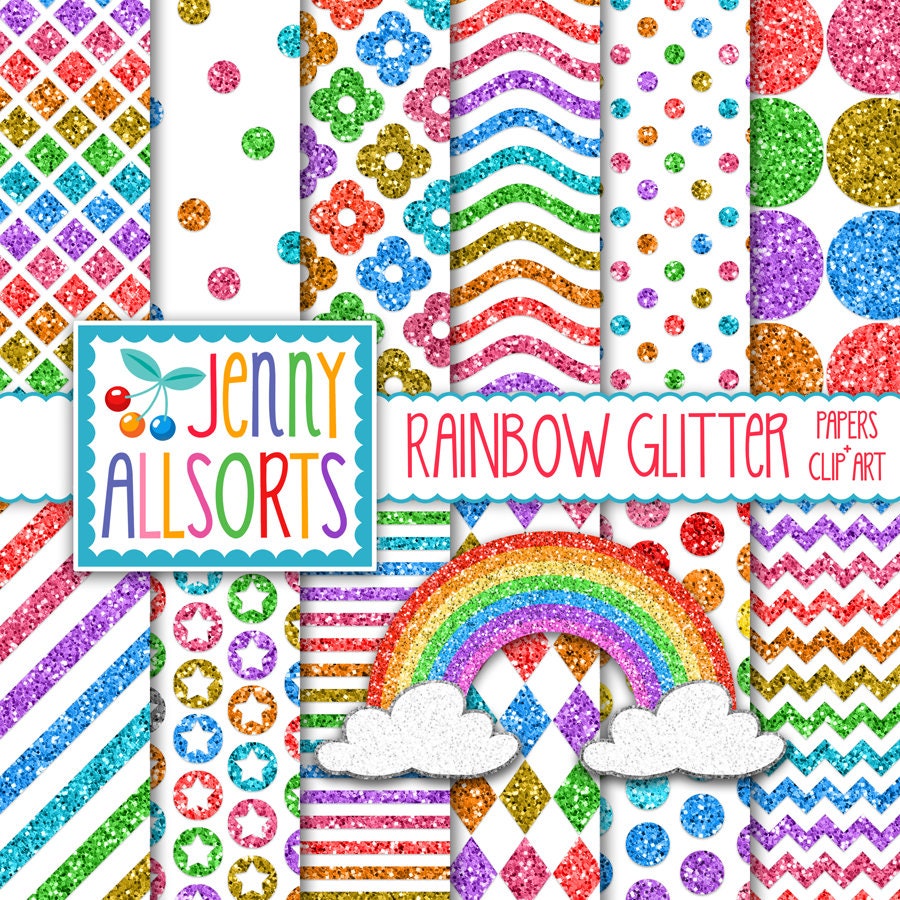 Glitter Rainbows Digital Clip Art Pack Printable Textured 12 Rainbow