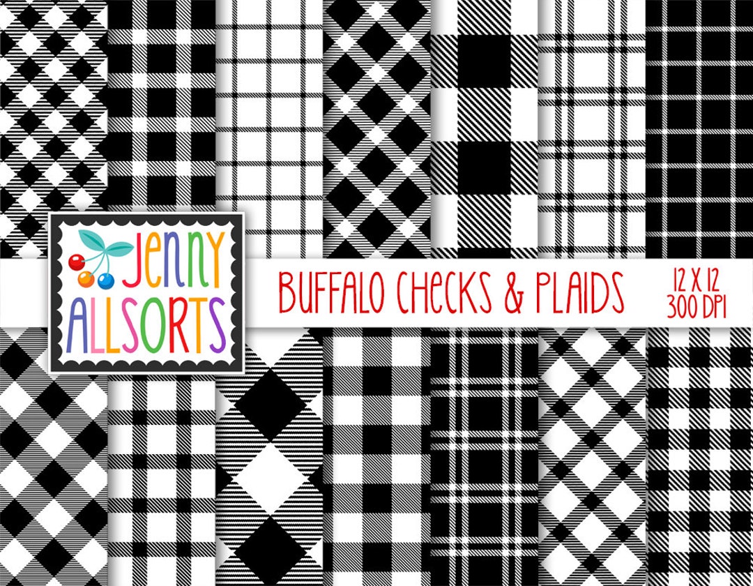 Digital Buffalo Check Scrapbook Papers - Black & White Buffalo Plaids ...