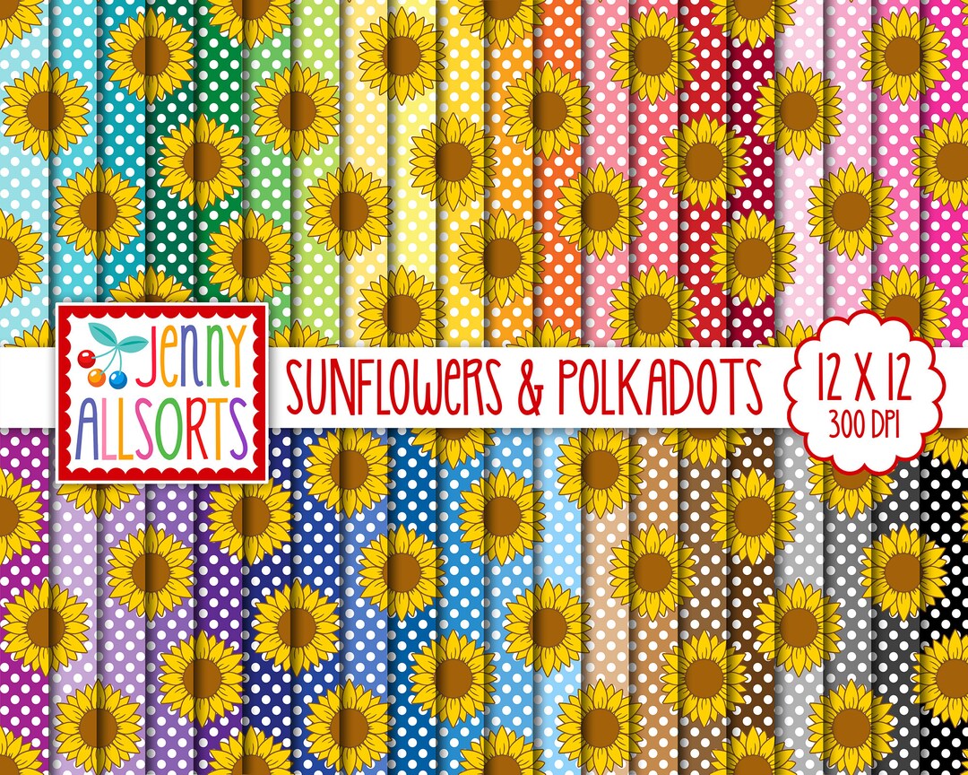 Sunflowers Digital Paper Pack 12x12 40 Color Bundle, Printable ...