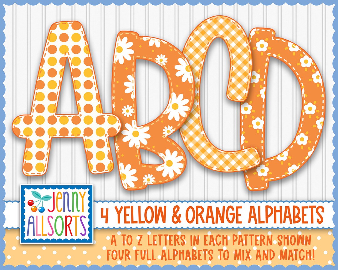 Yellow Orange 4-alphabet Bundle for Sublimation Design, Cute Digital ...