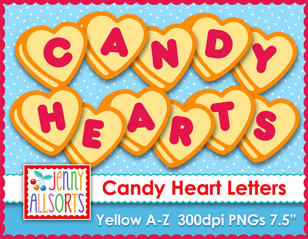 Candy Hearts Alphabet Clipart - Valentine Letters, Yellow Digital ...