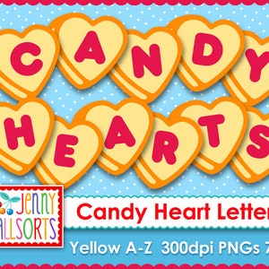 Candy Hearts Alphabet Clipart - Valentine Letters, Yellow Digital ...