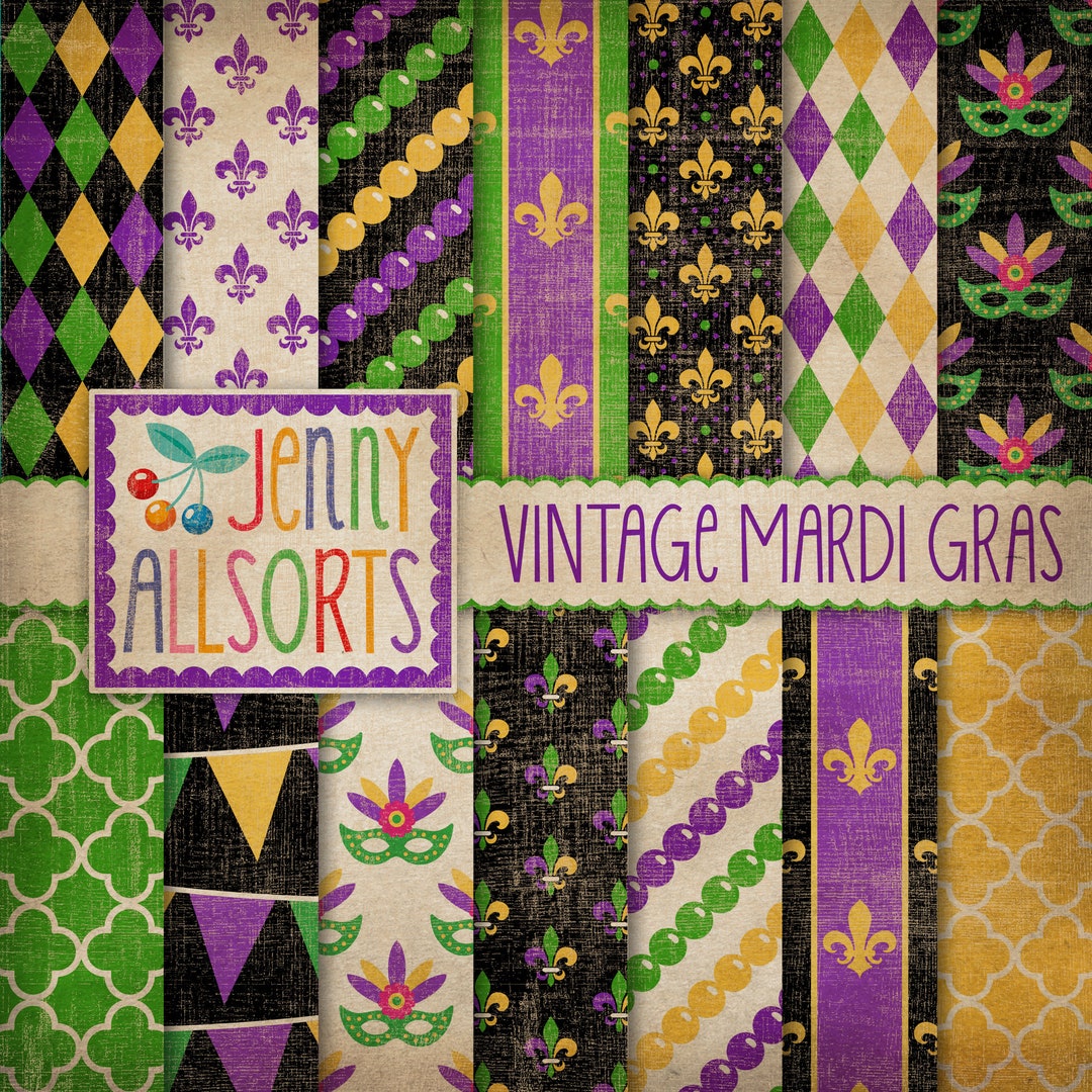 Vintage Mardi Gras Digital Paper, Shabby Printable Paper, Fleur De Lis ...