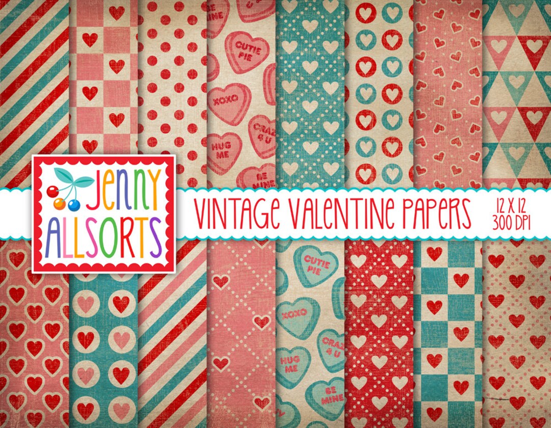 Vintage Valentine Digital Paper - Printable Vintage Valentine Pattern ...