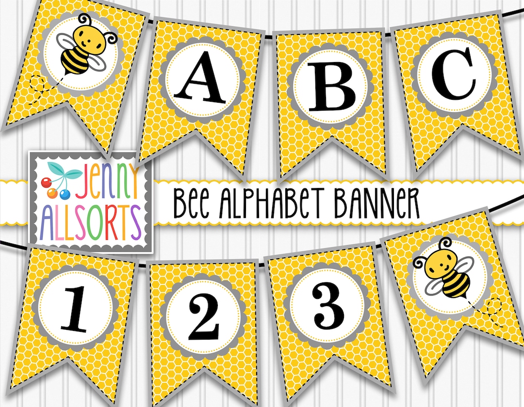 Printable Bee Banner Sign Pennants - Digital Honey Bee Alphabet Letters ...