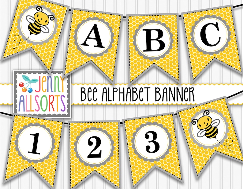 Printable Bee Banner Sign Pennants - Digital Honey Bee Alphabet Letters ...