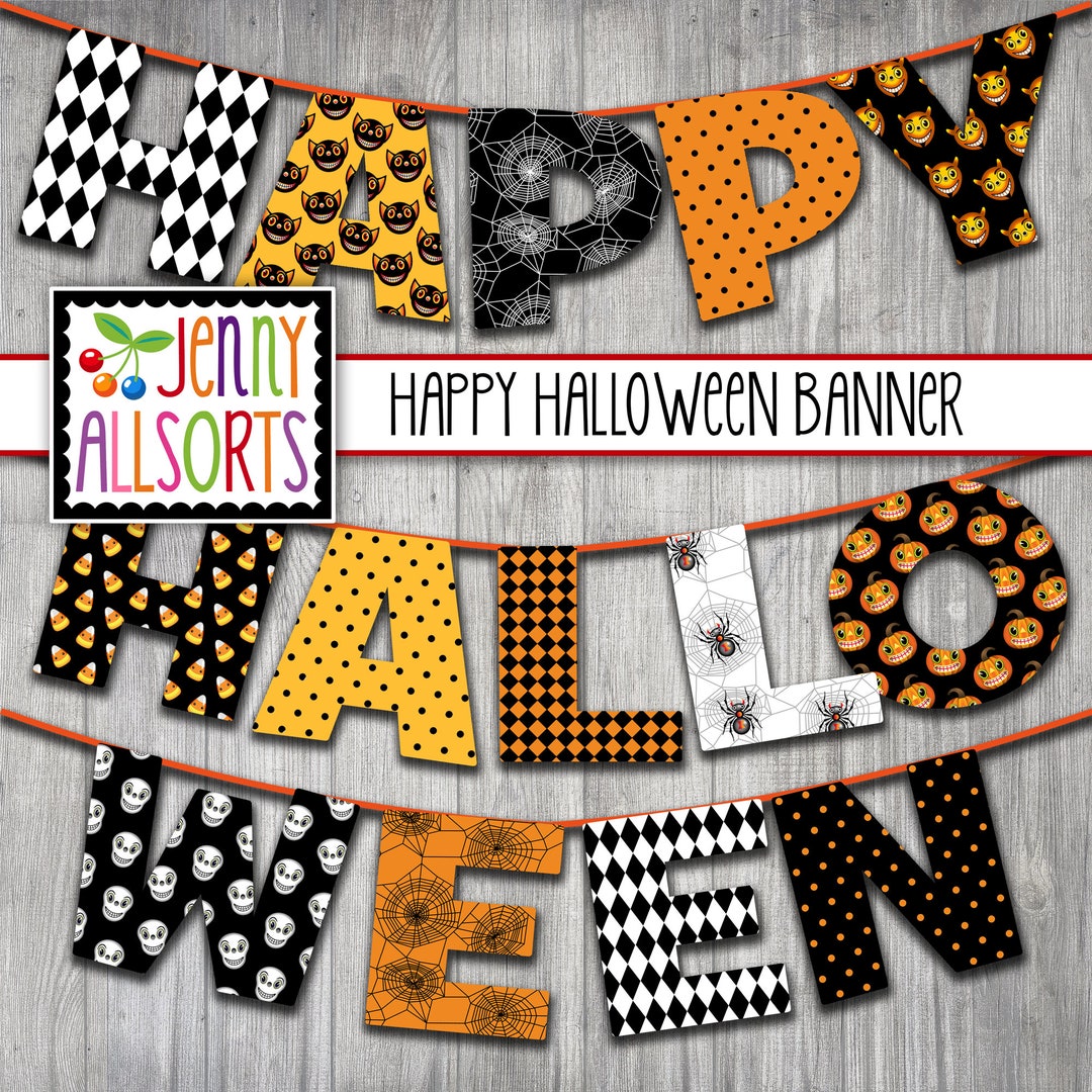 Happy Halloween Printable Banner - Digital Halloween Sign, Halloween ...