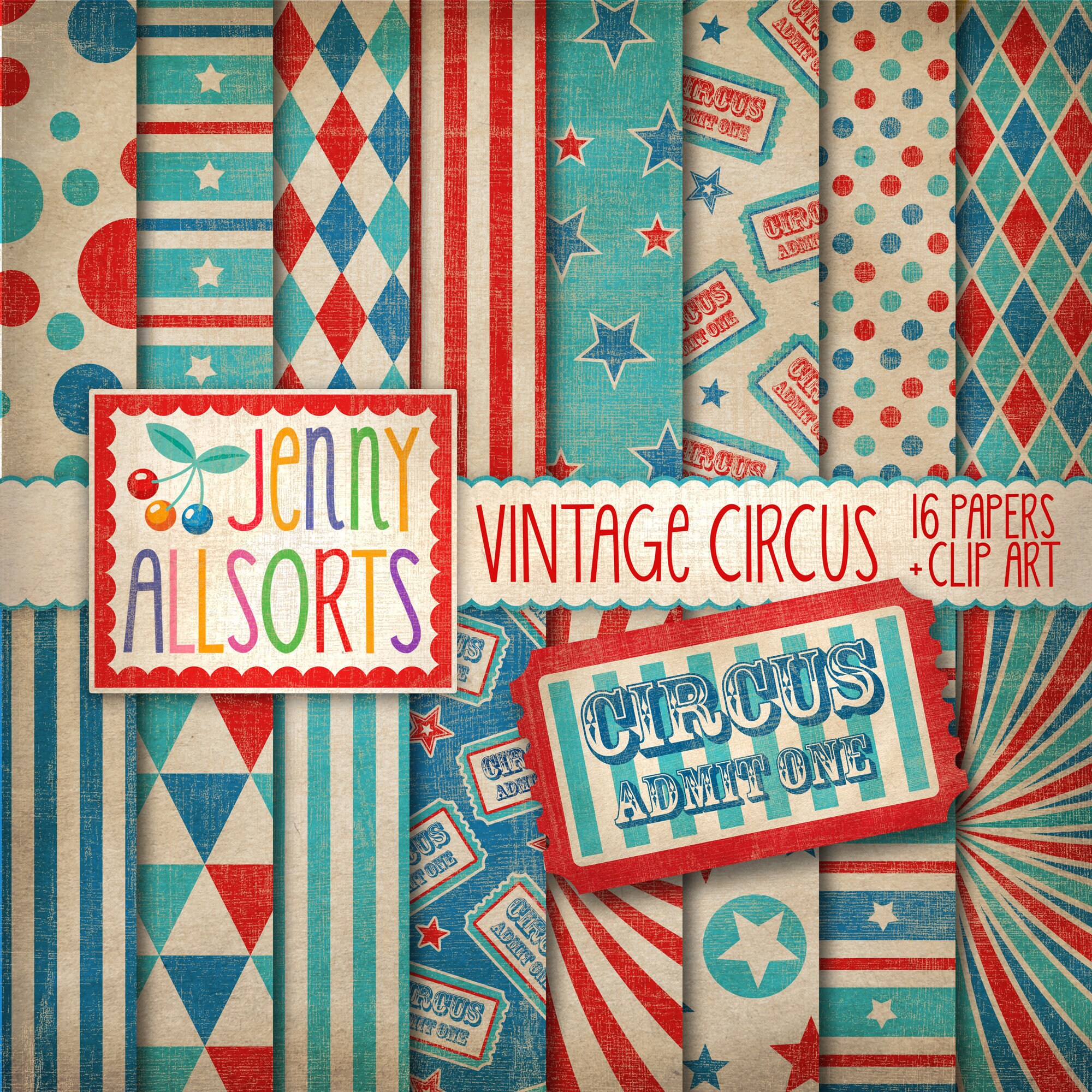Vintage Circus Digital Paper Clipart Printable Vintage - Etsy