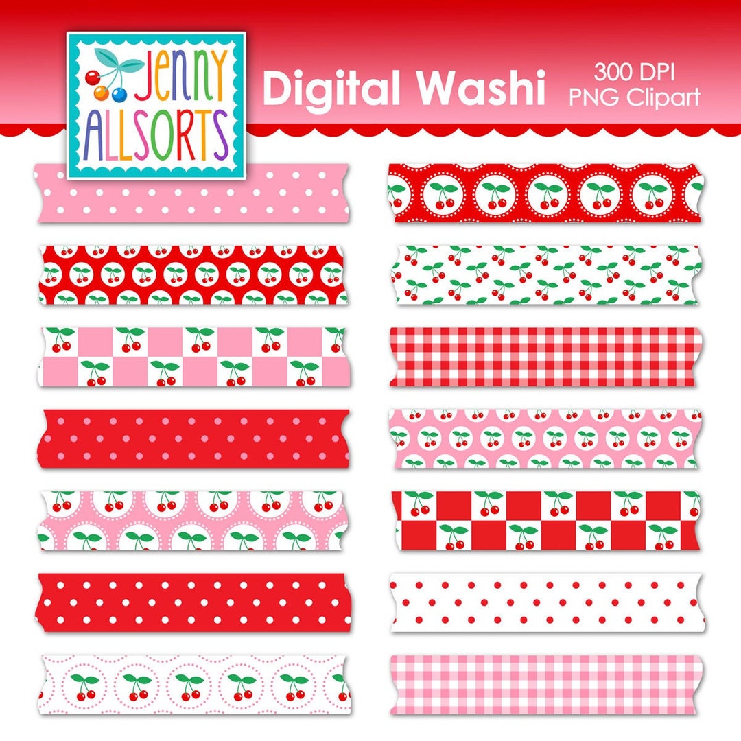 Pink Cherries Washi Tape Digital Clip Art Graphic Download, Clipart ...