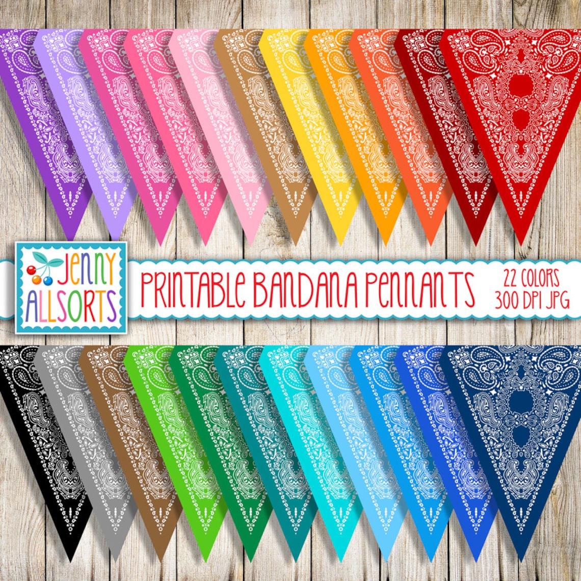 Printable Bandana Pennant Bunting - 22 Colors - Cowboy Western Bunting ...