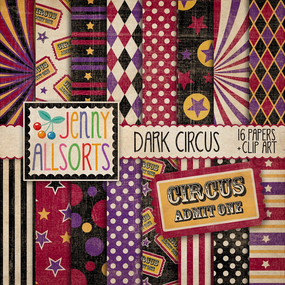Dark Circus Digital Paper & Clipart Printable Vintage Circus Patterns ...