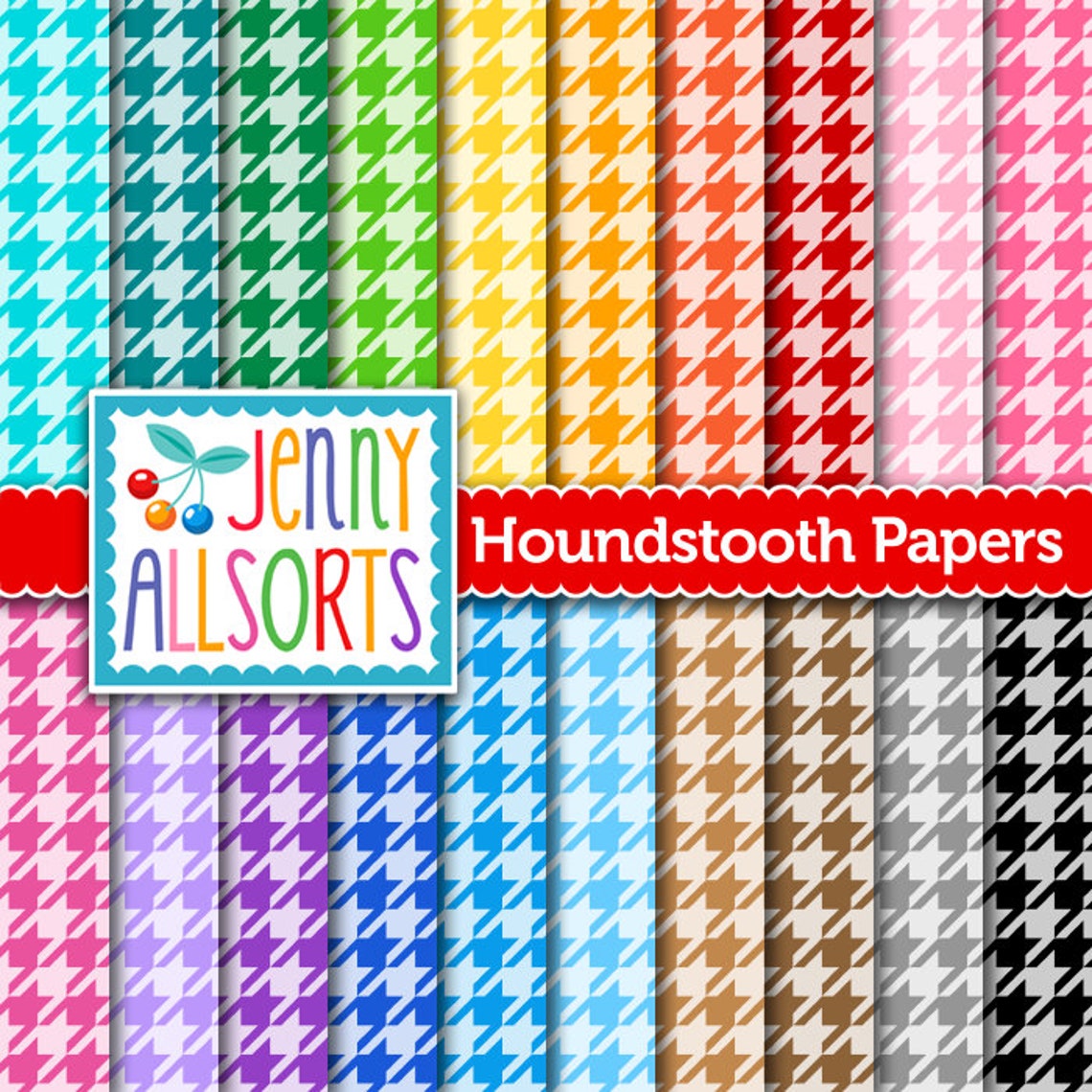 Houndstooth Digital Paper 20 Sheets in Rainbow Colors for - Etsy