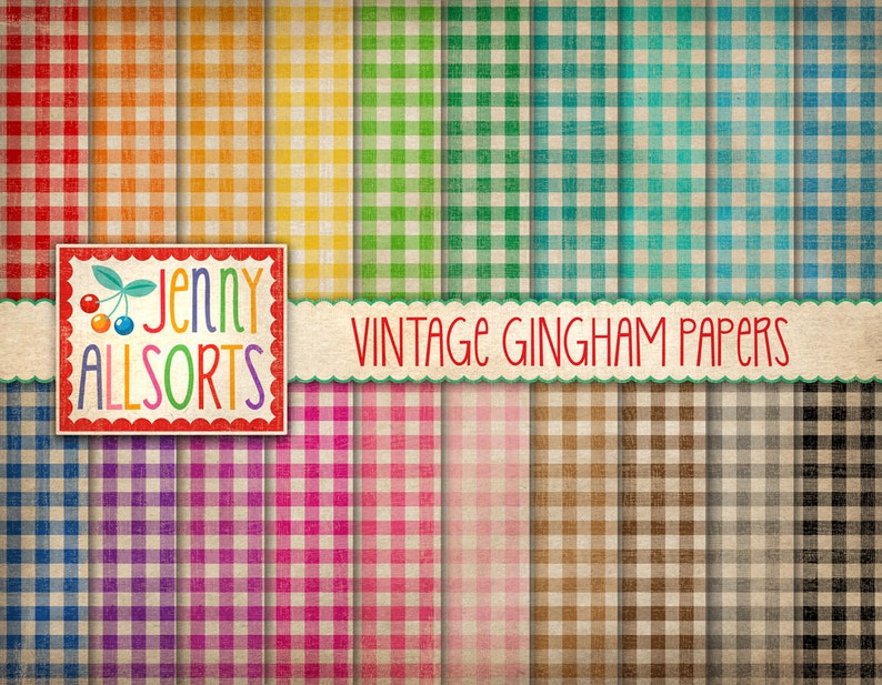 Vintage Gingham Digital Design Papers - Worn Gingham Texture, Vintage ...