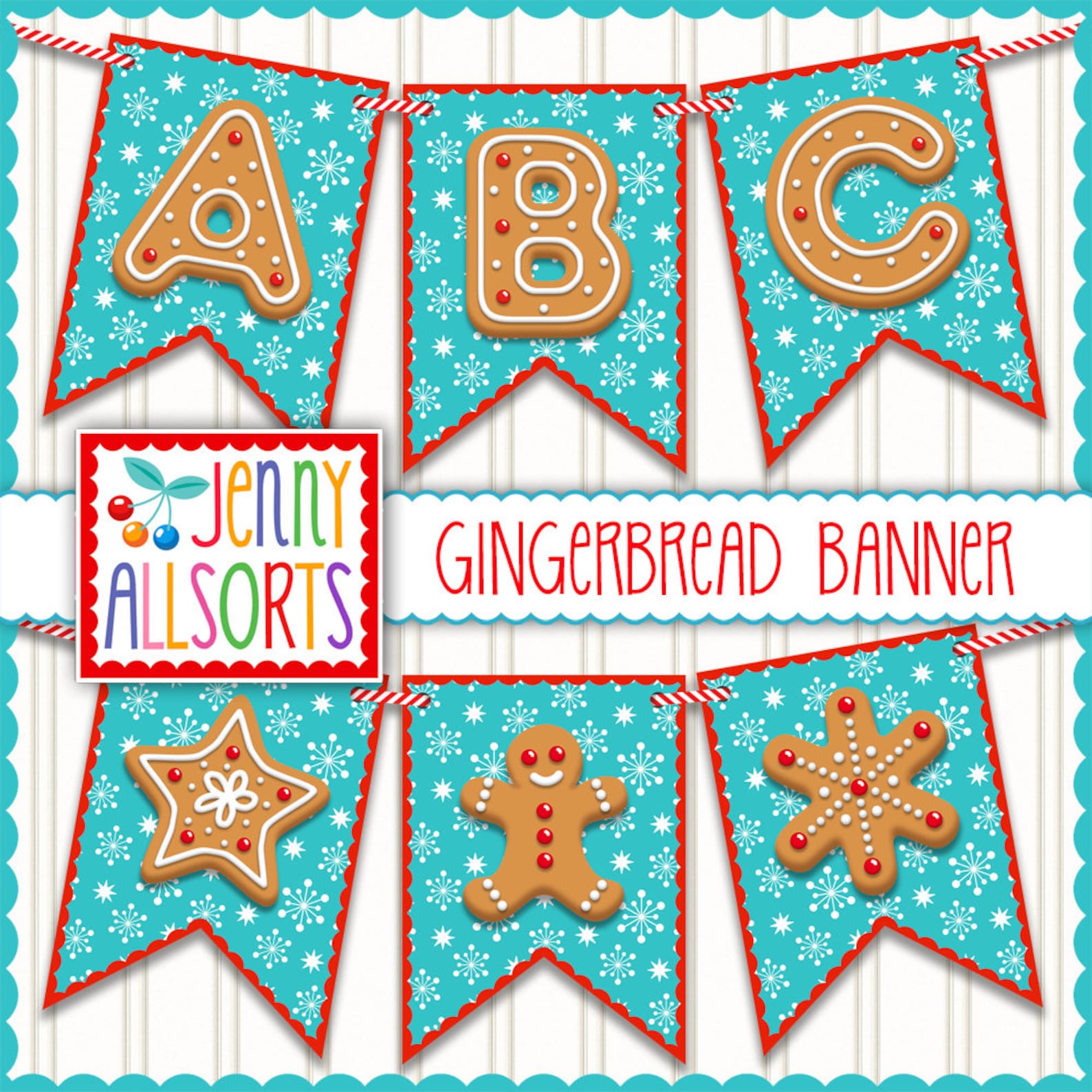 Gingerbread Cookie Printable Banner - Digital Christmas Sign, Holiday ...