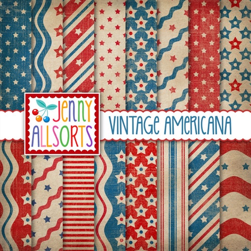 Red White and Blue Floral Digital Paper Seamless Patriotic - Etsy