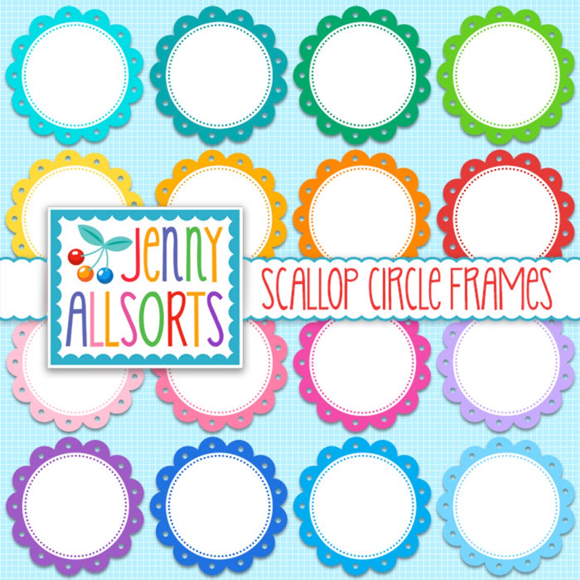 20 Digital Scallop Circle Frames in Rainbow Colors - Instant Download ...