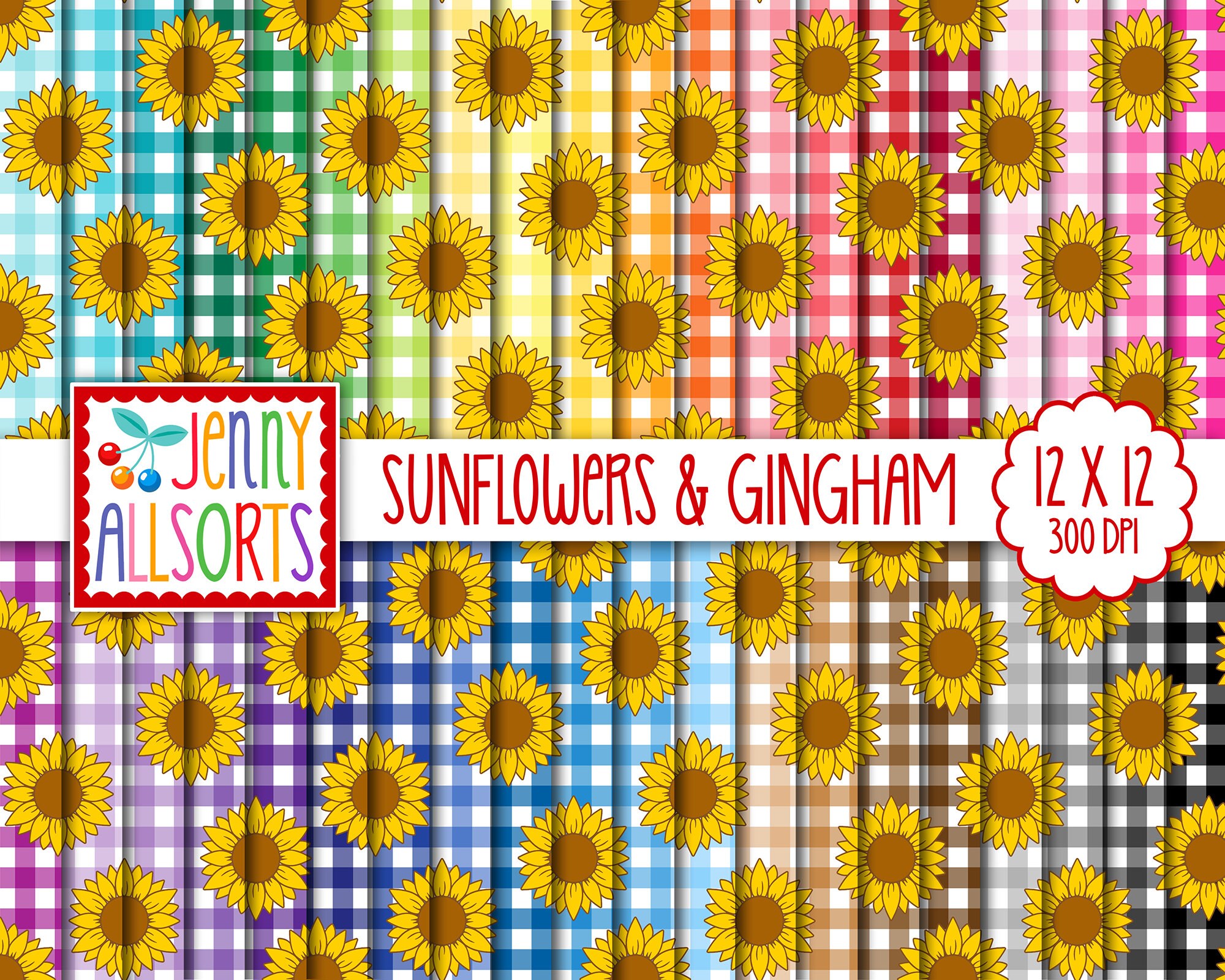 Sunflowers Digital Paper Pack 12x12 40 Color Bundle, Printable ...