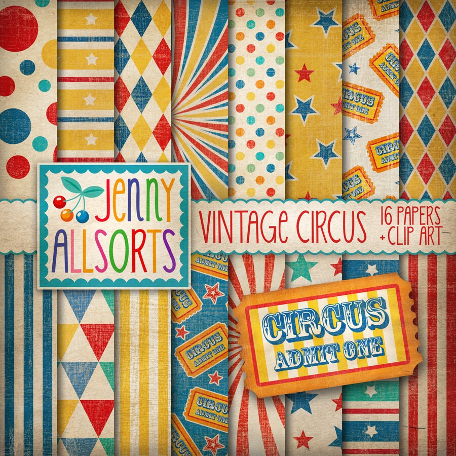 Vintage Circus Digital Paper & Clipart Printable Vintage - Etsy