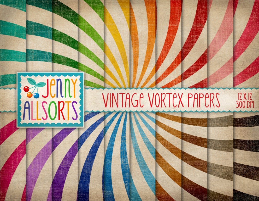Vintage Vortex Pattern Digital Paper Pack - Texture Swirl Design ...