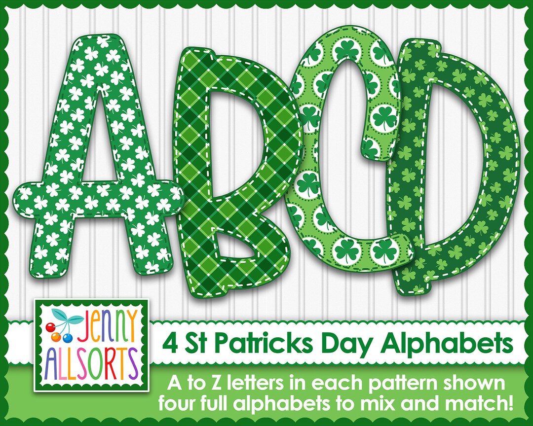 St Patrick 4-alphabet Bundle for Sublimation & Design, Green Clover ...