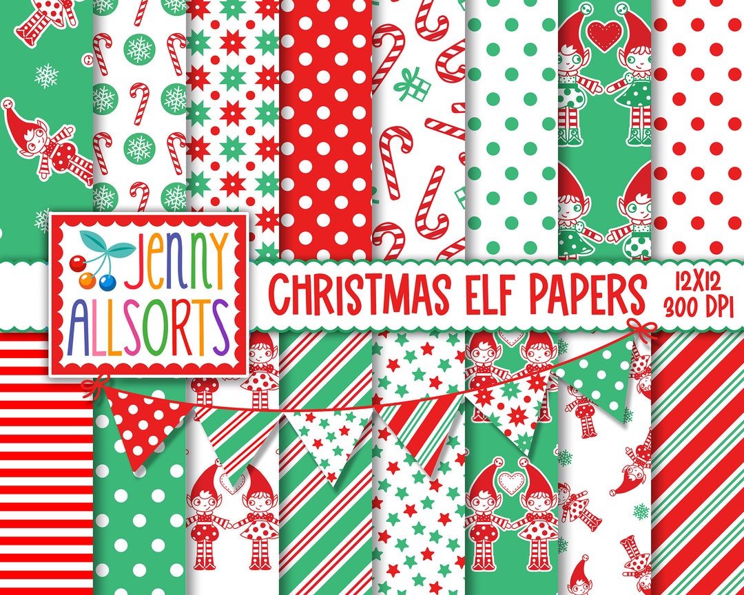 Christmas Elves Digital Paper Set + Clipart - 16 Printable Holiday ...