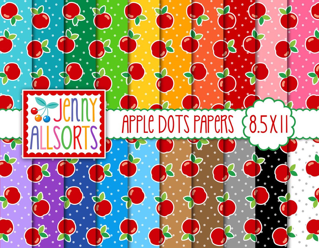 Apple Dots Digital Paper Pack 8.5x11 - 20 Colors, Red Apples on Dots ...