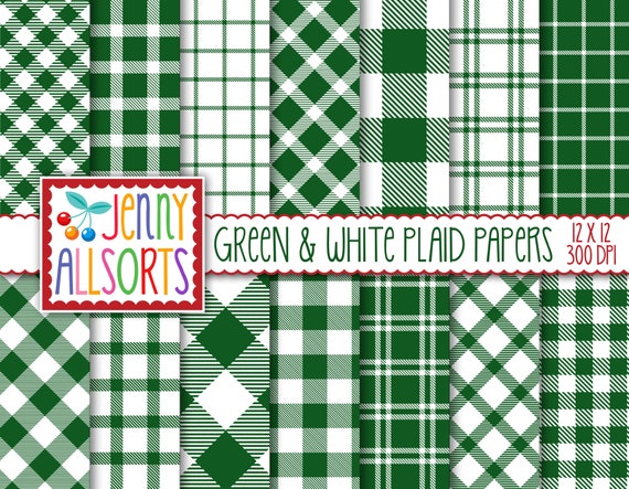 Green & White Digital Plaids Scrapbook Papers Forest Green | Etsy
