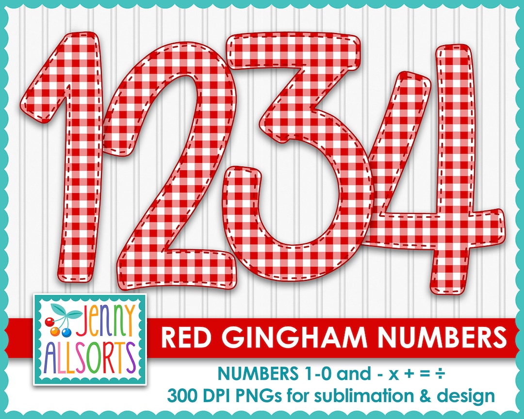 Red Gingham Digital Numbers for Sublimation & Design, 10" Digital ...