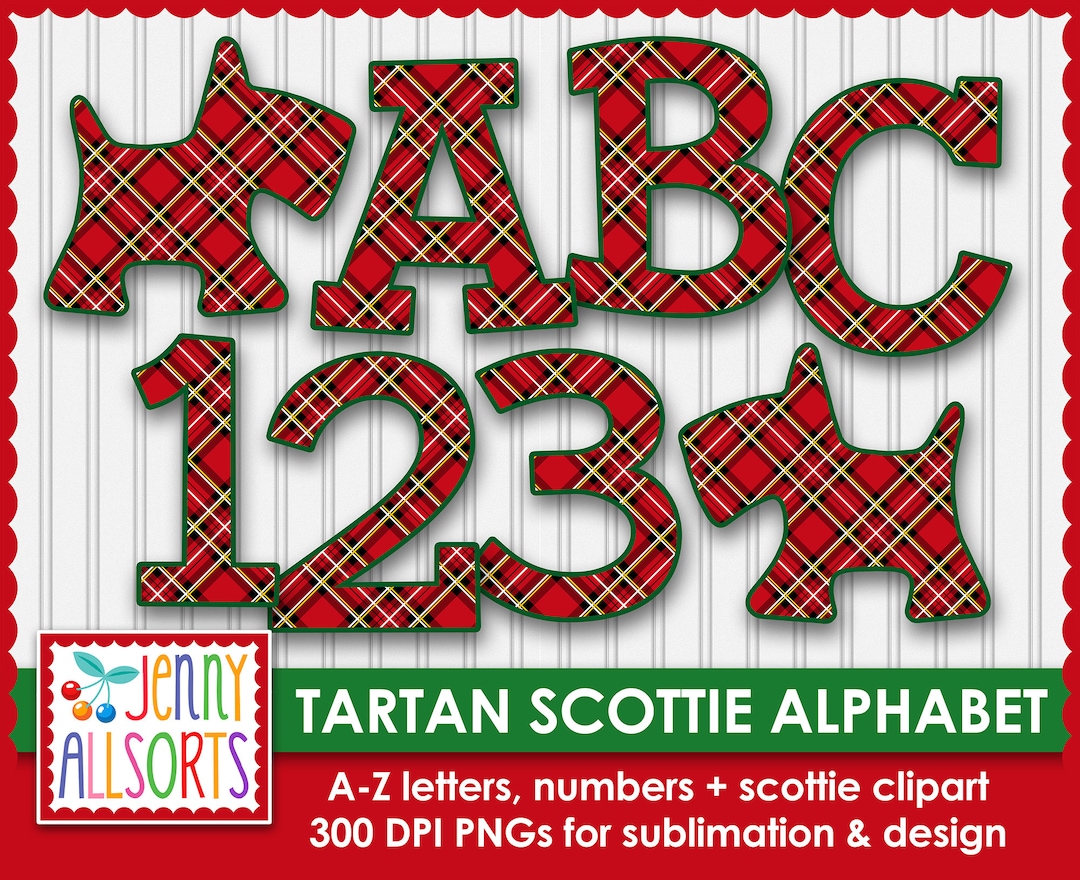 Scottish Tartan Alphabet + Scottie Dog Clipart , Tartan Plaid Digital ...