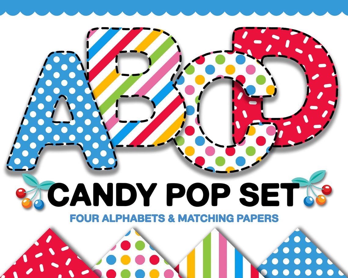 Candy Pop Set Four Digital Alphabets Matching Papers for - Etsy