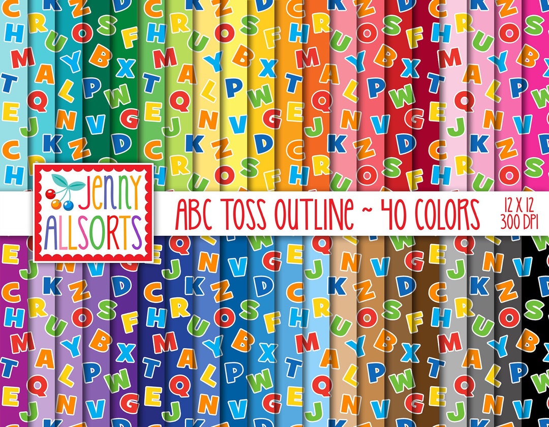 ABC Outline Digital Paper Pack - 40 Color Bundle, Printable Letter Toss ...