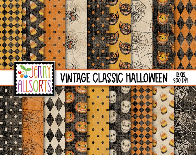 Vintage Halloween Digital Design Paper Orange & Black - Etsy